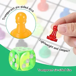 26 Pieces Multicolor Board Game Pieces and Dice Include 24 Multicolor Plastic Pawn Chess Pieces and 2 Plastic 6-Sided Game Dices, Chess Game Pieces Dice Set for Board Game Components Table Marking