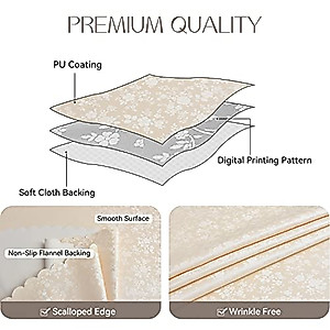 Romanstile Rectangle Vinyl Tablecloth,100% Waterproof Heavy Duty Oil Spill Proof Stain Resistant Plastic PU Table Cover with Flannel Backing for Kitchen/Dining/Parties（Rose Beige, 60 x 84