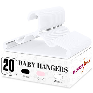 HOUSE DAY Plastic Baby Hangers for Closet 20 Pack, Durable Plastic Kids Hangers for Baby Clothes, Thin & Compact Childrens Hangers, Space Saving White Baby Hangers, Small Hangers for Kids Clothes