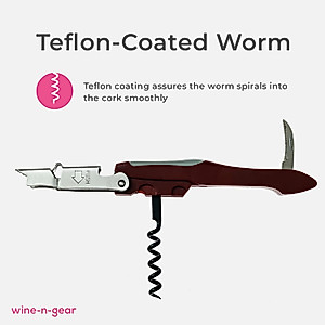 Coutale Sommelier Advantage Waiters Corkscrew - Burgundy - Spring-Loaded Single-Lever Wine Bottle Opener with Sharp Micro-Serrated Knife for Bartenders & Chefs - Kitchen Accessories and Gifts
