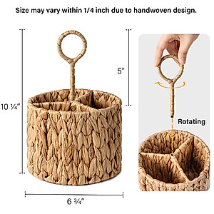 StorageWorks Wicker Flatware Organizer, Hand Woven Water Hyacinth Cutlery Holder for Countertop with Handle, 1 Pack