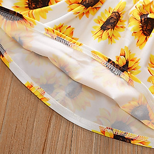 Toddler Kids Summer 2Pcs Baby Girl Off Shoulder Lace Flower Sling Tops with Ripped Shorts Jeans Clothes Set (H# Sunflower Top & Floral Shorts, 3-4 Years)