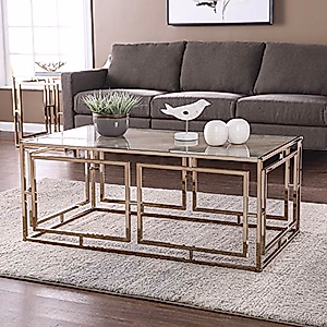 SEI Furniture Simondley Cocktail Table, 24D x 43.75W x 18H in, Champagne w/Faux Marble