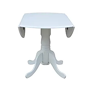 IC International Concepts, 42" Round Dual Drop Leaf Pedestal Dining Table, Solid Real Wood, Sturdy Parawood, White