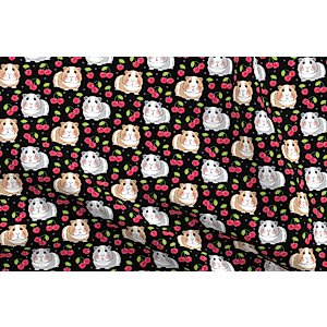 Spoonflower Fabric - Guinea Pigs Black Pig Summer Fruit Red Cute Printed on Petal Signature Cotton Fabric Fat Quarter - Sewing Quilting Apparel Crafts Decor
