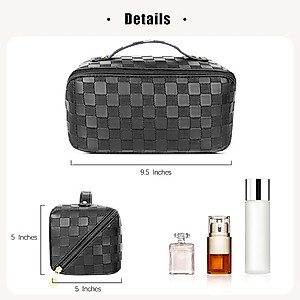 Ineowelly Makeup Bag, Large Capacity Travel Cosmetic Bag, Extra Large Makeup Bag,Portable Travel Makeup Bag Cosmetic Bag PU Makeup Organizer Bag Toiletry Bag for Women Girls,Black