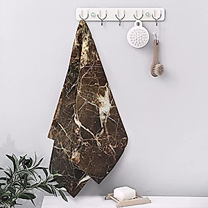 Dark Brown Marble Texture Luxury Hand Towels Set of 2, Super-Absorbent Ultra Soft Bathroom Towel Kitchen Dish Washcloth for Bathroom Kitchen Yoga Gym Decor 27.5x15.7 Inch