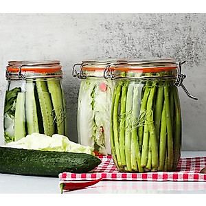 Anwoi Wide Mouth Glass Jars with Airtight Lid 32OZ 4 Pack, Kitchen Storage Large Clear Canister Jars with Hinged Lid with Measurement Marks For Canning,Coffee,Flour,Sugar,Beans