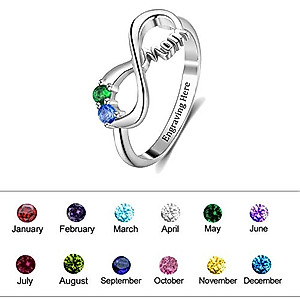 ORFAN Personalized Sterling Silver Infinity Mothers Rings with 1-6 Simulated Birthstones Family Rings for Mother Grandmother Custom Christmas Gift for Mother