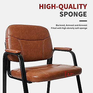 CLATINA Reception Chair with Sled Base and Bonded Leather Padded Armrests, Modern Style Guest Chair for Office Meeting Waiting Room Conference Desk, Brown (4 Pack)