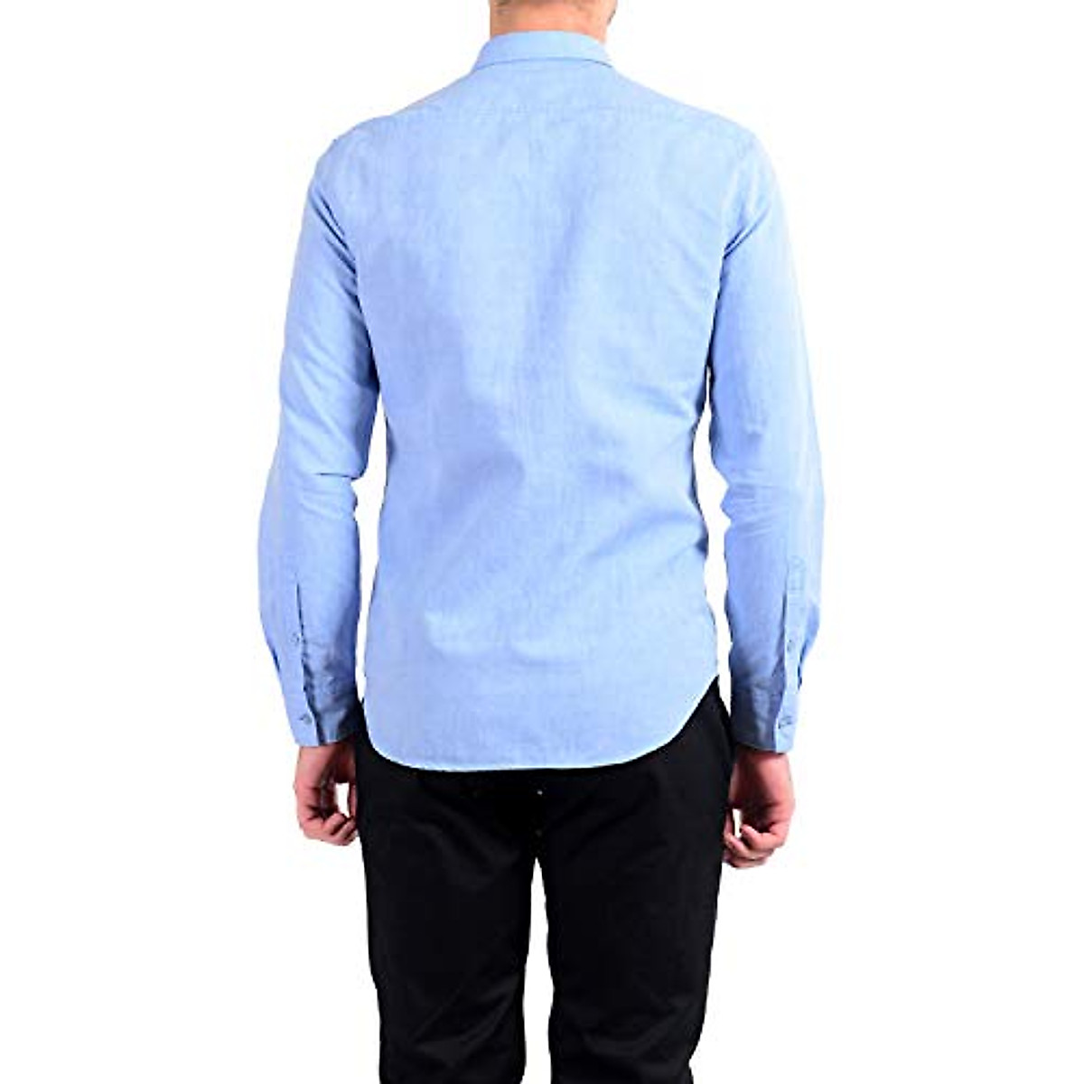 BURBERRY Men's Blue Linen Long Sleeve Button Down Shirt US S IT 48