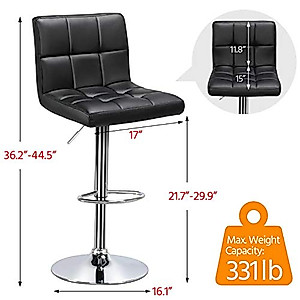 Yaheetech 3-Piece Bar Table Set, Round Bar Table and PU Leather Adjustable Swivel Armless Chairs, Modern Counter Height Table Set with 2 Bar Stool for Kitchen, Black