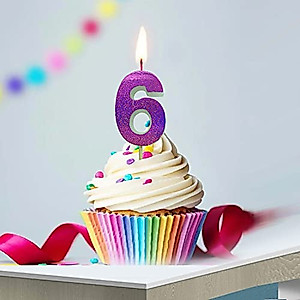 Number Candles Rainbow for Happy Birthday Cake Numbers Candle Cakes Topper Decorations Toppers Gift Wedding Party 1st First Glitter (0-9 10PCS Set, Purple Glitter)