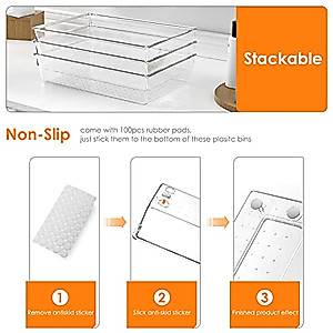 39 PCS Large Clear Plastic Drawer Organizer Set, Non-Slip/Crack Bathroom Vanity Drawer Organizer Trays Dividers, Versatile Storage Bins for Makeup, Jewelry and Office, Desk, Bathroom, Bedroom, Kitchen