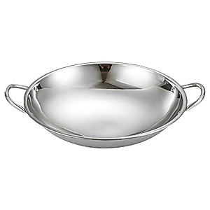 Uonlytech Stainless Steel Wok, Double Handle Wok Frying Pan Heavy Duty Wok Pan Round Bottom Wok for Kitchen Accessory, Chinese Style Stir-Fry