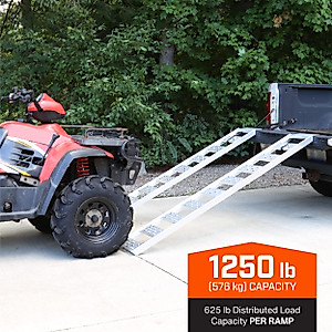 CARGOSMART Aluminum Straight Fixed Ramp with Treads (2pk) - Easily and Safely Load and Unload Light Equipment, Lawn Tractors, ATVs and More, 1,250 lb. Capacity, 12" W x 78" L