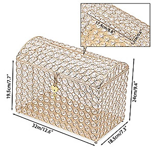 ELLDOO Crystal Wedding Card Box with Heart Lock, Money Card Box Treasure Chest Style Gold Gift for Wedding Receptions, Centerpiece Decor, Anniversary, Keepsake, Gift Display Box