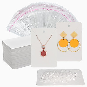 Twavang White Earring Cards for Selling Set with 100Pcs Earring Display Cards, 200 Pcs Earring Backs and 100Pcs Jewelry Packaging Bag for Earrings Necklace Jewelry Display (3.5" x 2.3" Inches)