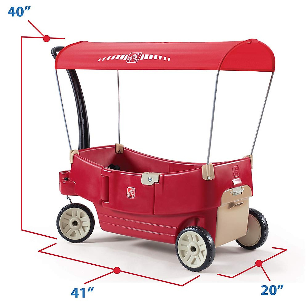 Step2 All Around Canopy Wagon for Kids, Spacious Outdoor Wagon with Seats, Safety Belts, and Adjustable Canopy, Ages 1.5-5 Years Old, Red