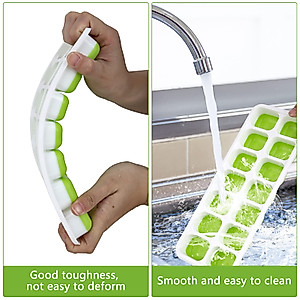 BOHAIPAN Ice Cube Tray, 2 Pack Silicone Ice Tray, 14 Ice Cube Molds with Lids, Stackable Ice Cube Molds for Chilling Drinks, Whiskeys, Cocktails (Blue + Green)