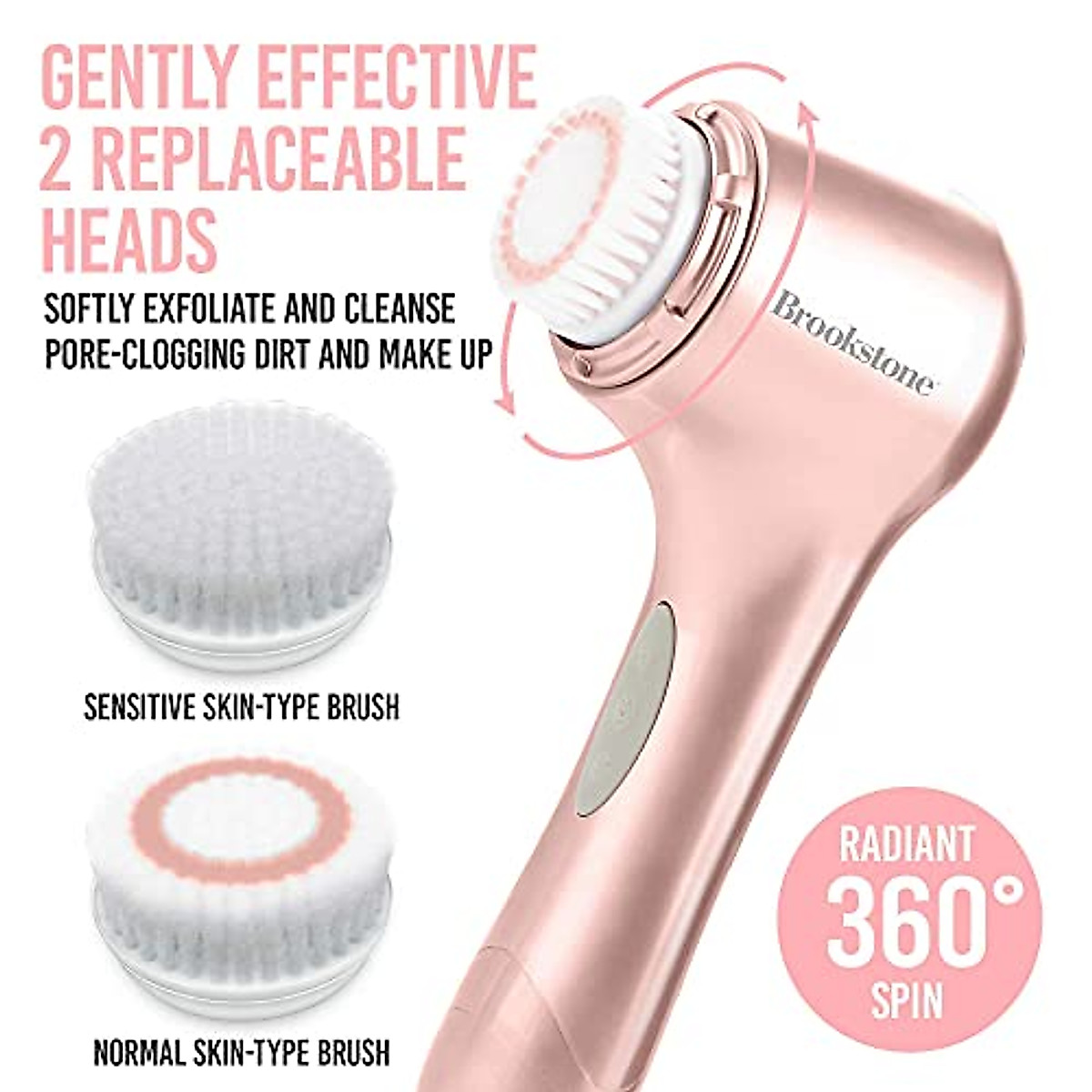 Brookstone 3-in-1 Rose Gold Facial Skin Care Set | Facial Skin Care Products Include Facial Cleansing Brush, T-Bar Face Massager and Facial Epilator | Perfect Gift