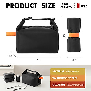 Lunch Bag for Women & Men Fresh Keep Lunch Box, Small Leakproof Cooler Bag Food Lunch Containers High Capacity Reusable Lunch Tote Bags for Work, Office, Picnic, Travel (Black)