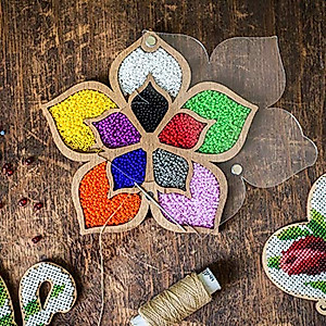 Lonjew Wood Bead Organizer Tray with Lid Supply Storage Jewelry Making Gift, Bead Container, Needle Magnet, Beadwork Accessory, Small Clear Cover, Beads Wood Flower Storage