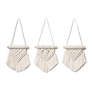 Mkono Mini Macrame Wall Hanging Set of 3 Cute Boho Christmas Tree Decoration Car Ornaments Woven Art Decor for Nursery Bathroom Bedroom Living Room Dorm Home Idea, 3.5''W x 4''H, X-Small