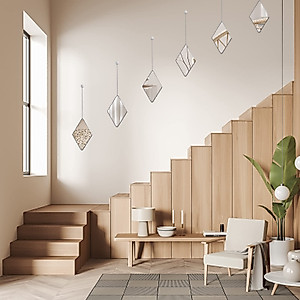 6 Pack Mirror Wall Decor Set with 2 Screwdriver Diamond Hanging Wall Mirror with Chain Silver Frame Decorative Chain Mirror for Home Living Room Entryways Bathroom Farmhouse Wall Decor, 10.8x6.7inches