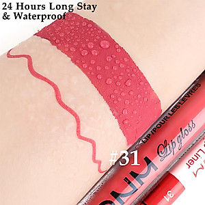 AMY'S DIARY 2pcs Matte Red Lip Liner and Lipstick Makeup Set, Liquid Lipstick 24H and Lip Liner Set Matt Liquid Lips Make Up Waterproof Long Lasting Lipstick Matte Kit with Lip liners kit (07)