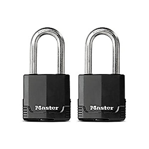 Master Lock M515XTLH Magnum Heavy Duty Padlock with Key, 2 Pack Keyed-Alike, Black