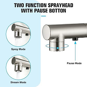 Crea Kitchen Faucets with Pull Out Sprayer, Bathroom Sink Faucets Mini Bar Prep Faucet Single Handle 3 Hole Kitchen Farmhouse utility Faucet Outdoor Laundry, Brush Nickel