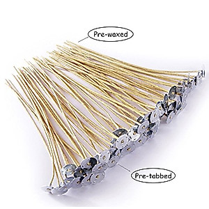 EricX Light Organic Hemp Candle Wicks, 100 Piece 8" Pre-Waxed by 100% Beeswax & Tabbed, for Candle Making