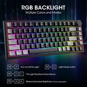 KOORUI 75% Wireless RGB Gaming Keyboard,3 Mode BT/2.4Ghz/USB-C Hot Swappable Mechanical Keyboard,Compact 82 Keys with 4000mAh Battery & Dedicated Knob Control,Tactile Brown Switch