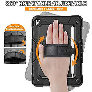 SEYMAC Case for iPad 6th/5th Generation Case 9.7 Inch, Full-Body Shockproof Heavy Duty Protective Case with Screen Protector, Rotating Stand/Hand/Shoulder Strap for iPad Air 2/ Pro 9.7, Black