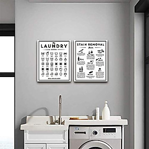 Ecyanlv Symbols and Stain Removal Laundry Sign Canvas Art Posters Prints Black White Painting Laundry Room Wall Decor Housewarming Gift 16X20Inchx2 Unframed