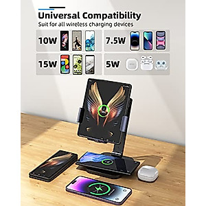 ANPULES Wireless Charger Stand for Z Fold 4/3/2, Aluminium Alloy Charging Station [3 Coils] 2 in 1 Charger Station for Samsung Galaxy Buds 2 Pro/Pro / 2 / Live and Z Fold Series（Include 20W Adapter）