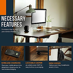 SuperHandy Standing Desk Adjustable Height (63'' x 30'') w/Wireless Charging, USB-C & AC Outlets, 3 Memory Presets - Large Electric Sit-Stand Adjustable Height up to 49'' - Rustic Wood