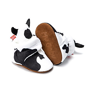 Meckior Unisex Newborn Baby Cozy Cotton Cow Booties Toddler Boys Girls Fleece Winter Keep Warm Socks Shoes Infant Cute Cartoon Crib Boots First Walker Shoes Soft House Slippers 0-18 Months