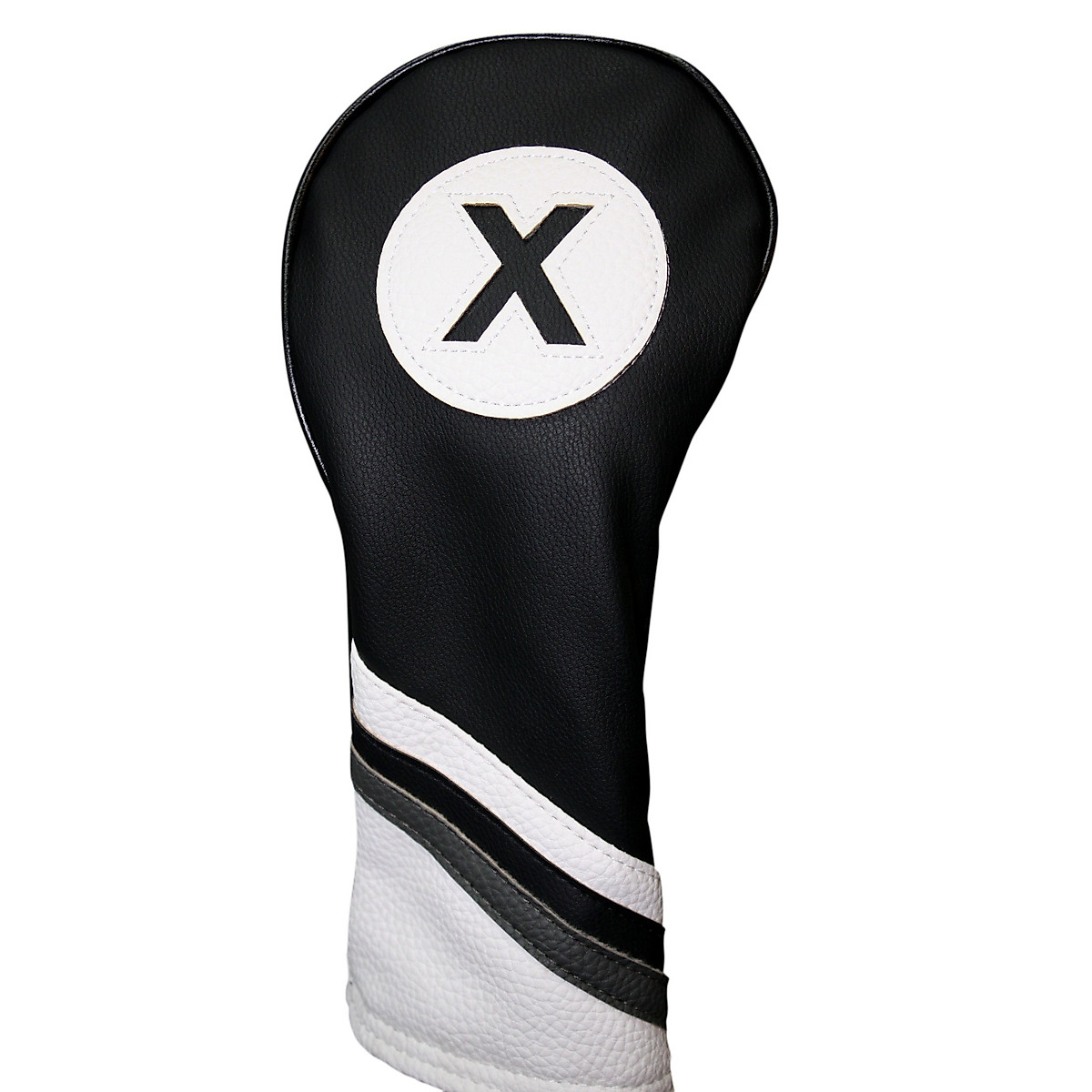 Golf Headcover Black and White Leather Style #X Fairway Head Cover Fits Fairway Wood Clubs