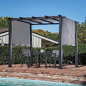 Hanover HAN 8 x 10 Ft. Freestanding Adjustable Gray Canopy, Heavy-Duty Steel Metal Frame with Weather-Protective Powder Coating, Pergola 8'x10', 0