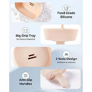 3 Pack Drip Free Silicone Popsicle Holders with Straw, AODISTUCE Popsicle Holders for Kids No Drip, Mess Free Frozen Treats Holder Ice Pop Holder Popsicle Holder for Toddlers Kids Baby, with 2 Slots