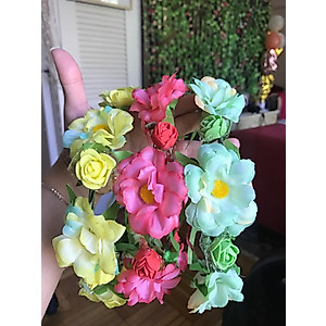 6Pcs Adjustable Boho Flower Crowns with Elastic Ribbon Floral Headbands Garland Bridal Bridesmaid Women Girls Teens Kids Headpiece for Hawaiian Party Wedding Beach Festival