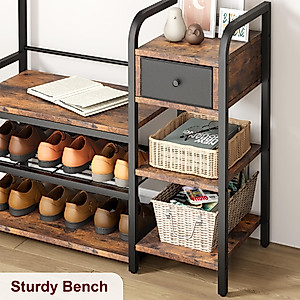 Fancihabor Hall Tree with Shoe Bench, Rustic Brown, 34.8"L x 11.8"W x 68.8"H