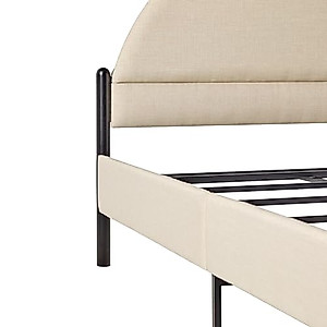 Walker Edison Queen Modern Curved Upholstered-Headboard Bed, Queen Size, Oatmeal