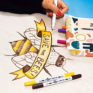 Stationery Island Fabric Markers 24 Colors Textile Permanent Marker Pen No Bleed Paint for Adults Kids Clothes Laundry T-Shirt, Shoes Handbags Graduation Signatures - Dual Felt Tip Nibs 1mm & 2mm