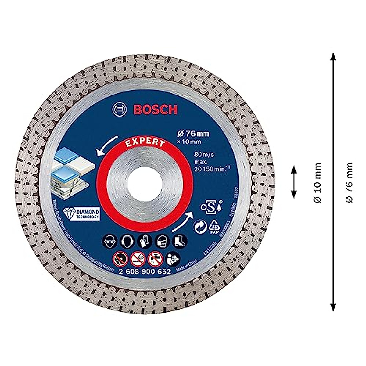 Bosch Professional 1x Expert HardCeramic 76 mm Diamond Cutting Disc (for Hard Tiles, Hard Stone, Ø 76 mm, Accessories Mini Angle Grinder)