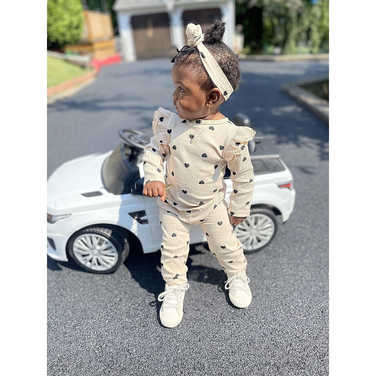 Fullfamous Infant Baby Girl Clothes Outfits,Fall Winter Romper Christmas Clothing Set 0-3 months Ecru Heart