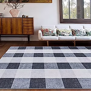 Rugshop Contemporary Checkered Stain Resistant Flat Weave Eco Friendly Premium Recycled Machine Washable Area Rug 5'x7' Gray