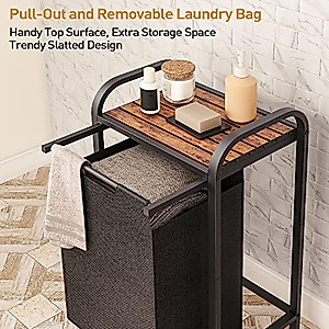 ALOFA Laundry Basket, Laundry Hamper with Shelf, 48L Laundry Room Organization, Pull Out and Removable Laundry Bag, Metal Frame Made Laundry Sorter Wheels and Adjustable Feets Black